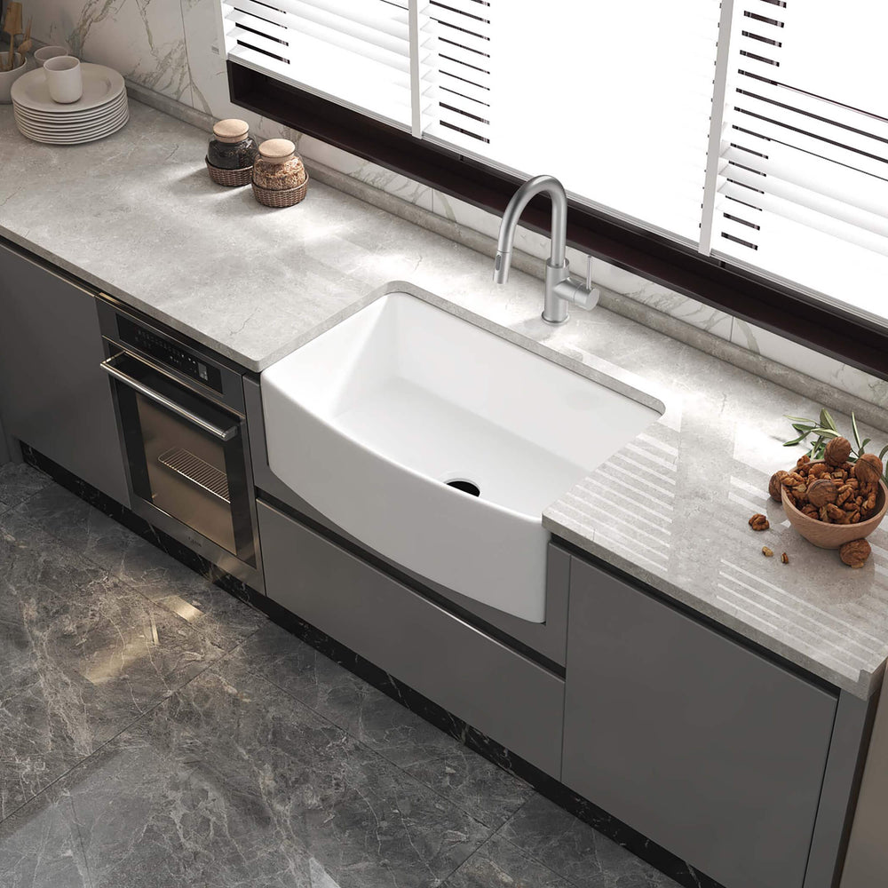 Nova 30" Curved Apron Front Fireclay Farmhouse Kitchen Sink - C2-30SFC